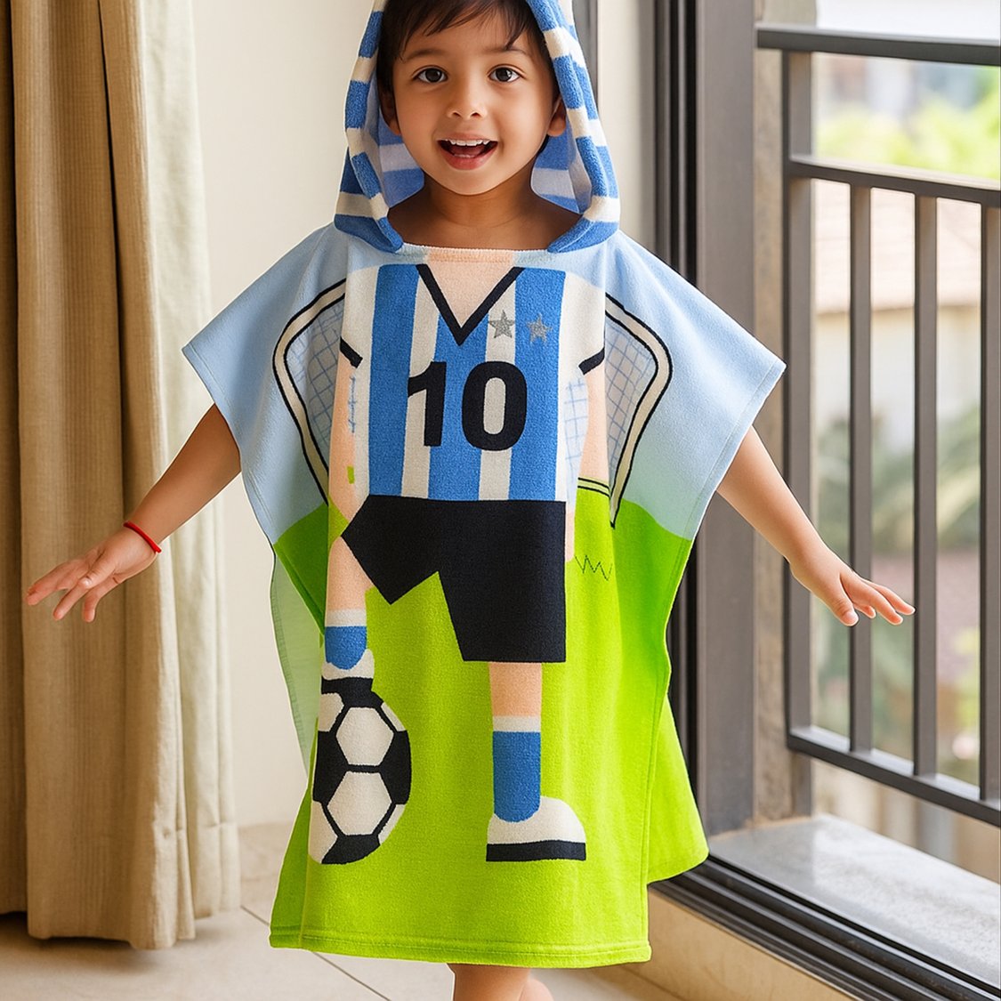 Buy Football Print Hooded Poncho Towel - 60x60cm from Famyo at just INR ...