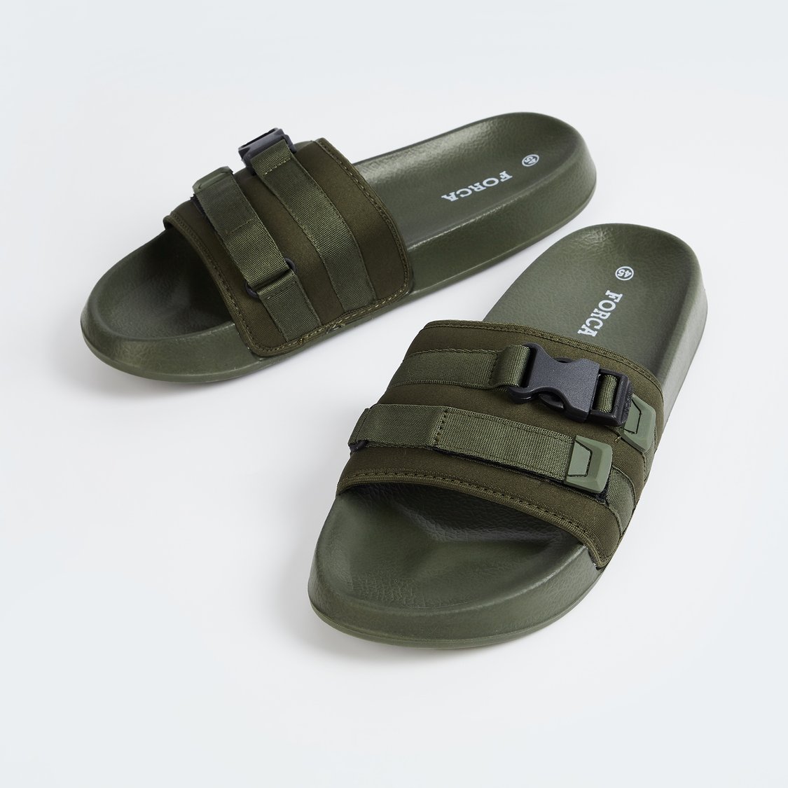 Buy FORCA Men Solid Sliders with Velcro Strap from Forca at just INR 699.0
