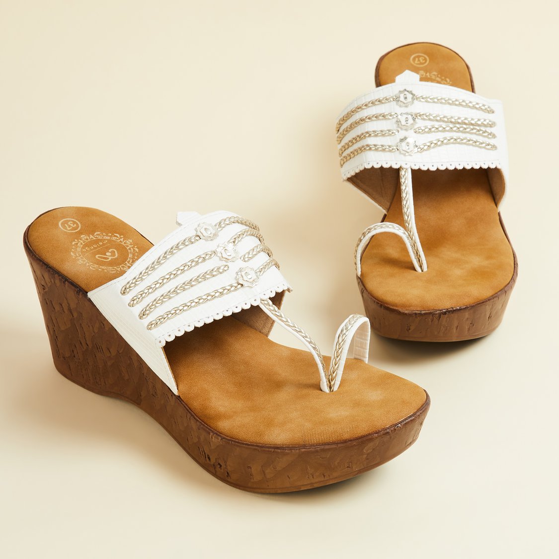 Buy MELANGE Women Embellished Toe-Ring Wedges from Melange at just INR ...