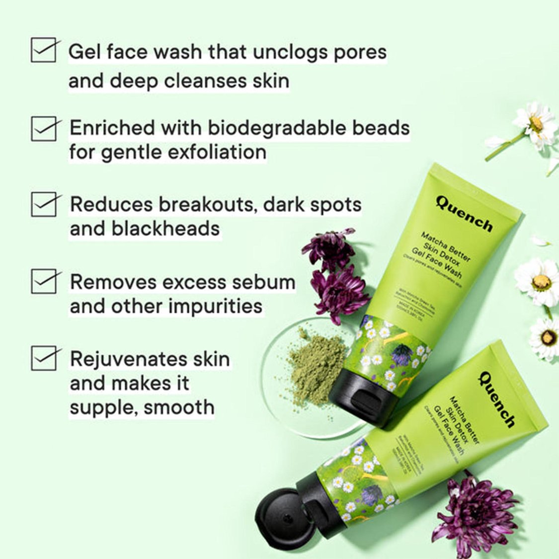 Buy QUENCH Matcha Better Skin Detox Gel Face Wash - 100ml from Quench ...