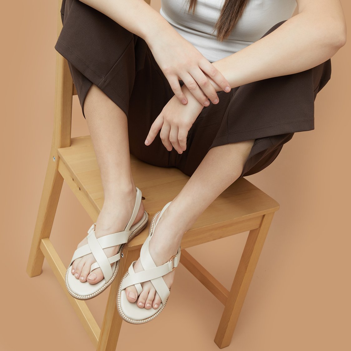 Buy CODE Solid One -Toe Cross Strap Flats from CODE at just INR 1299.0