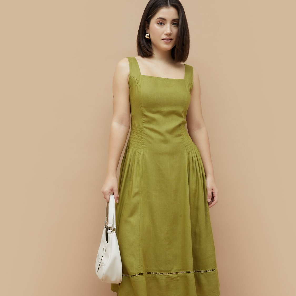 Buy CODE Solid Panelled A-line Dress from CODE at just INR 2199.0