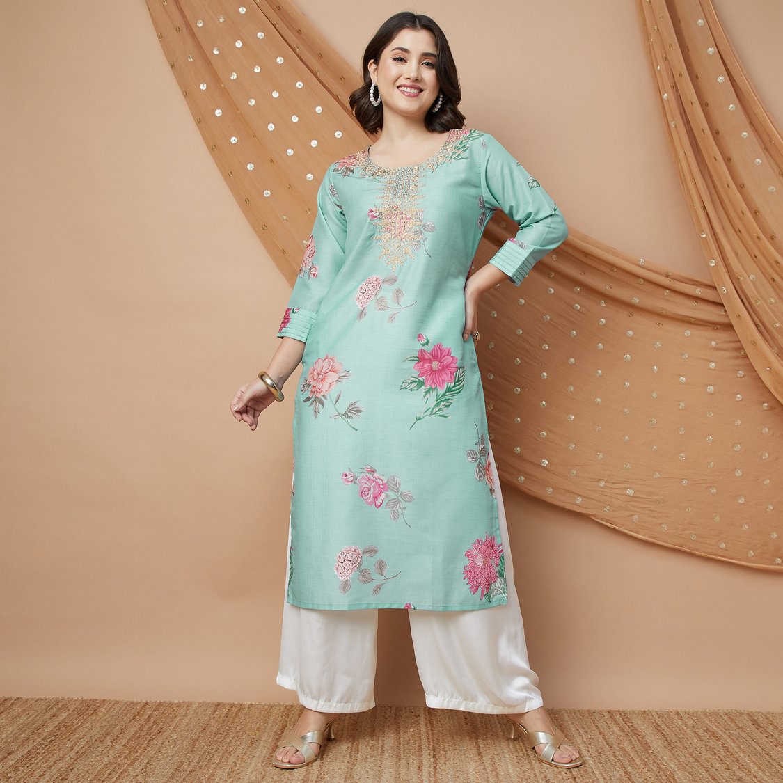 Buy MELANGE Floral Print Straight Kurta from Melange at just INR 1299.0