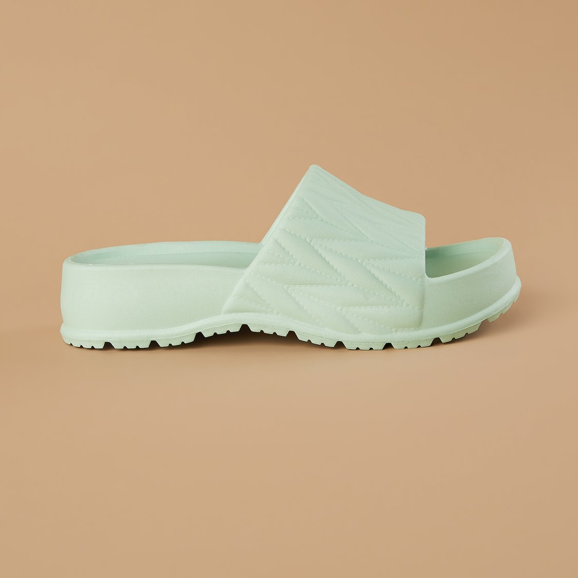 Buy GINGER Textured Platform Sliders from Ginger at just INR 499.0
