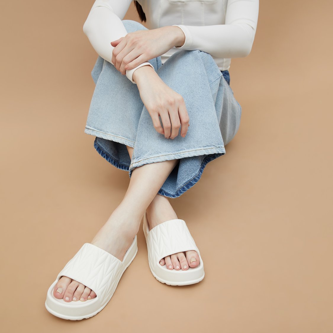 Buy GINGER Textured Platform Sliders from Ginger at just INR 499.0