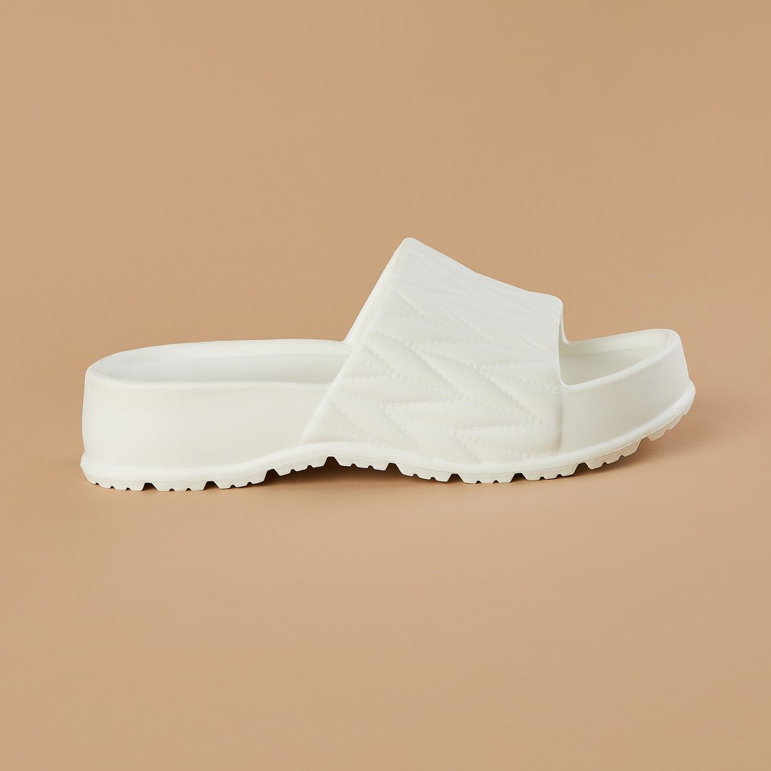 Buy GINGER Textured Platform Sliders from Ginger at just INR 499.0