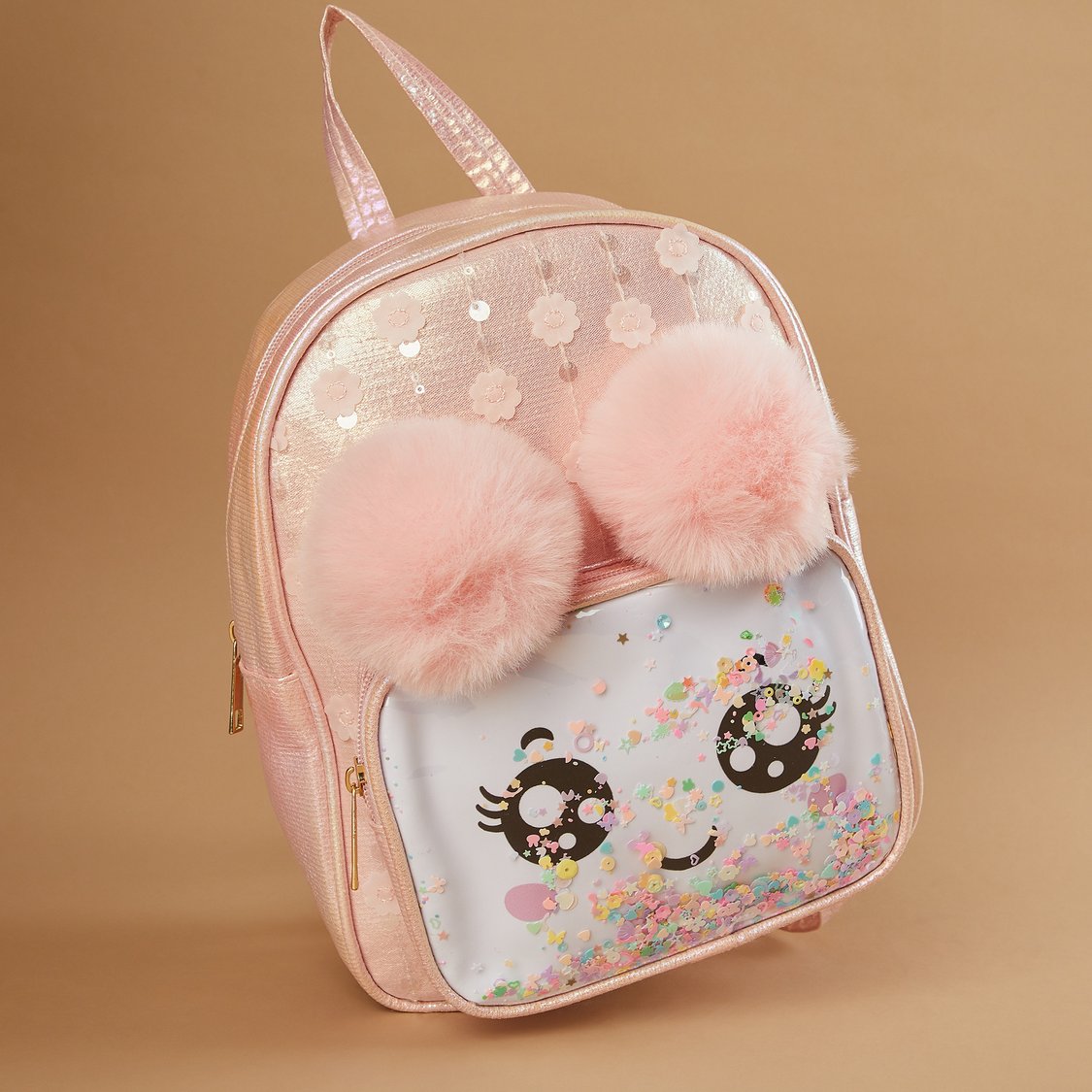 Buy GINGER Metallic Backpack with Pompoms from Ginger at just INR 1299.0