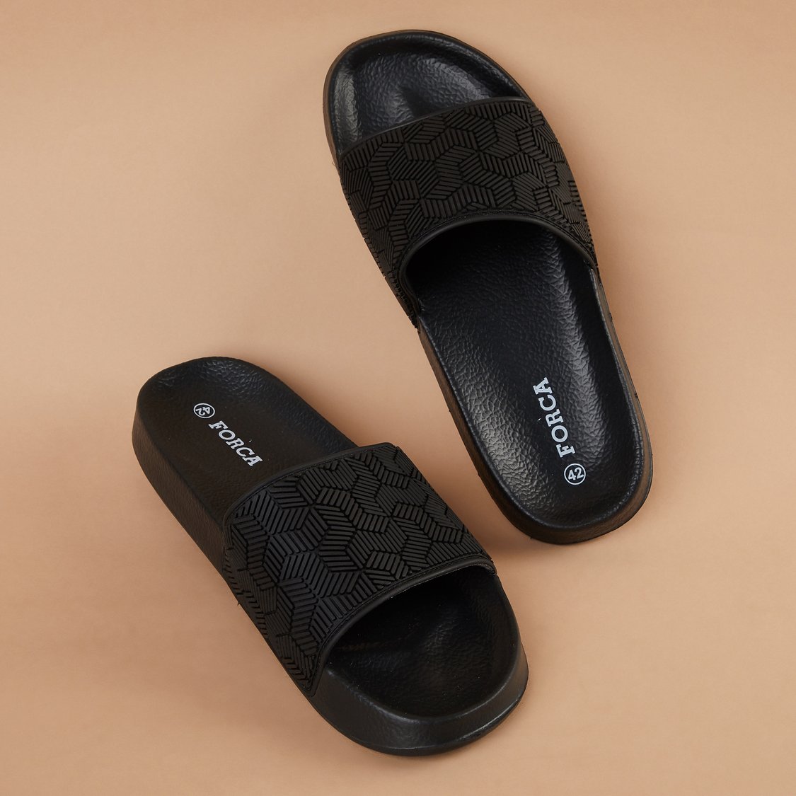 Buy FORCA Geometric Patterned Sliders from Forca at just INR 499.0