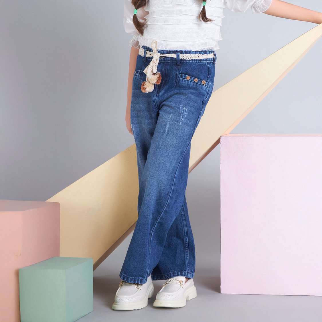 Buy PEPPERMINT Distressed Bootcut Jeans with Belt from Peppermint at ...