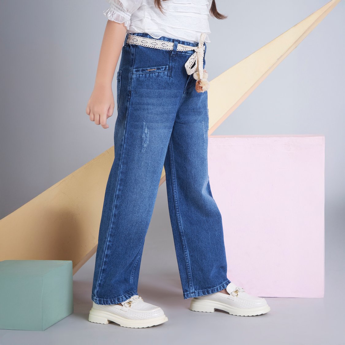 Buy PEPPERMINT Distressed Bootcut Jeans with Belt from Peppermint at ...