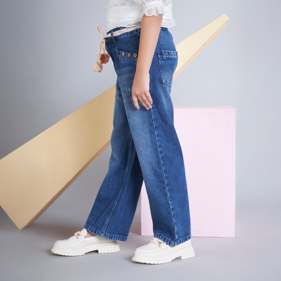 Buy PEPPERMINT Distressed Bootcut Jeans with Belt from Peppermint at ...