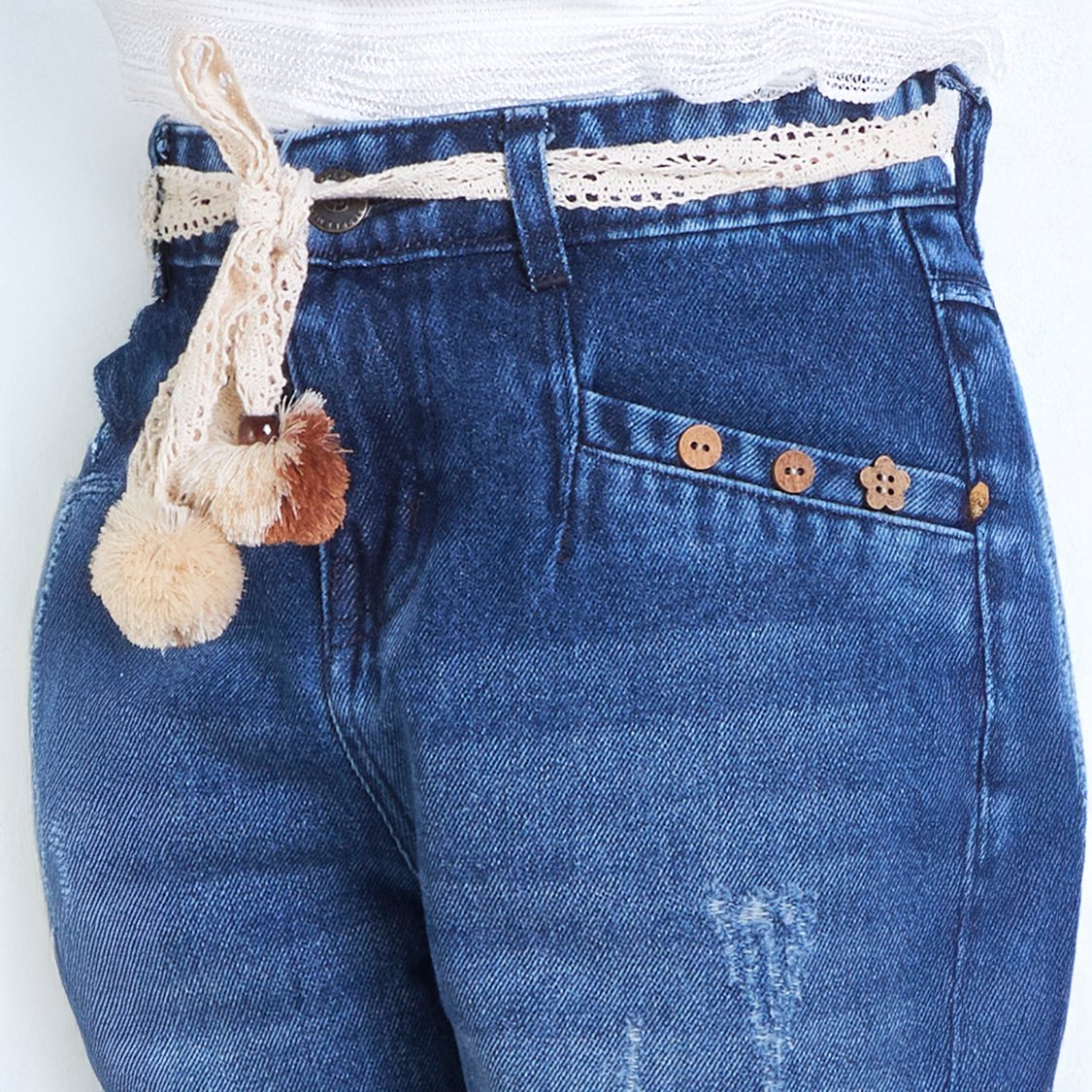 Buy PEPPERMINT Distressed Bootcut Jeans with Belt from Peppermint at ...