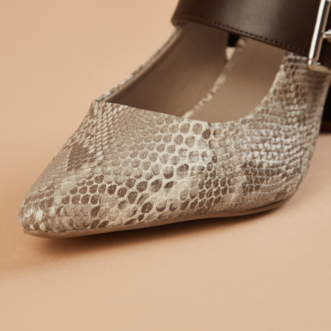 Buy GINGER Embossed Spool Sling Back Heels from Ginger at just INR 1699.0