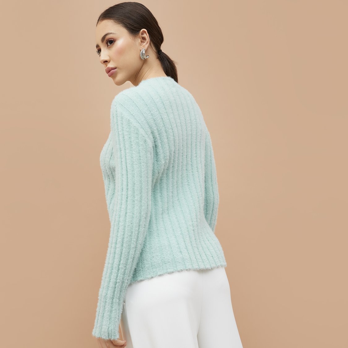 Buy CODE Knitted Fuzzy Sweater from CODE at just INR 1399.0