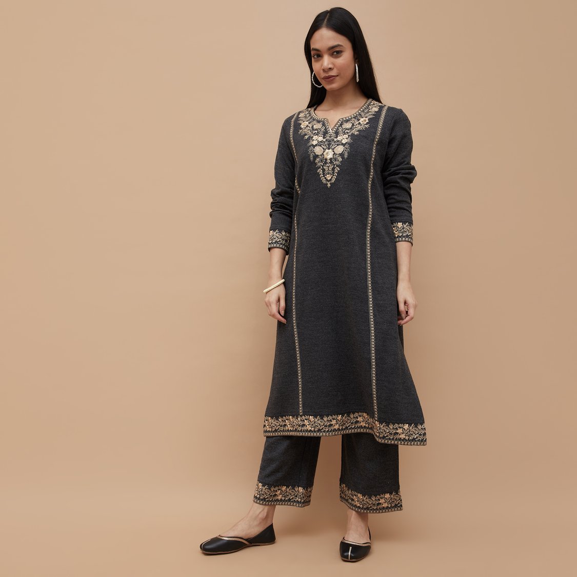 Buy MELANGE Embroidered Straight Winter Kurta Set from Melange at just ...