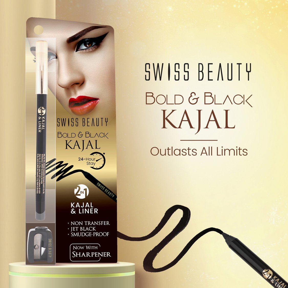 Buy SWISS BEAUTY Bold & Black Kajal - Black - 1.2g from Swiss Beauty at ...