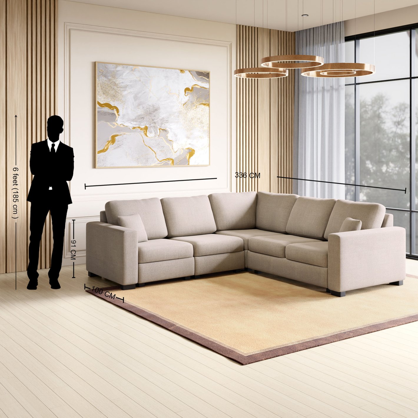 Buy Wells Fabric 5 Seater Corner Sofa Beige from Home Centre at just INR 191655.0