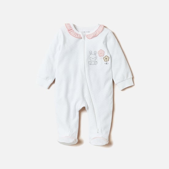 Juniors Bunny Embroidered Sleepsuit with Long Sleeves and Zip Closure