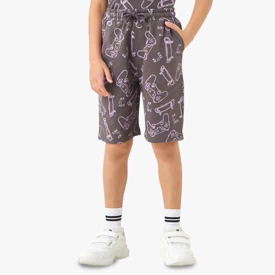 Juniors Gamer Print Shorts with Drawstring Closure