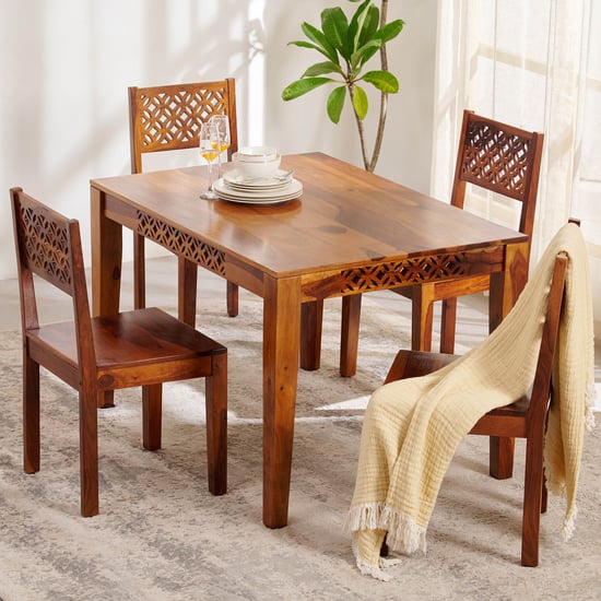 Helios Disa Sheesham Wood 4 Seater Dining Table Brown