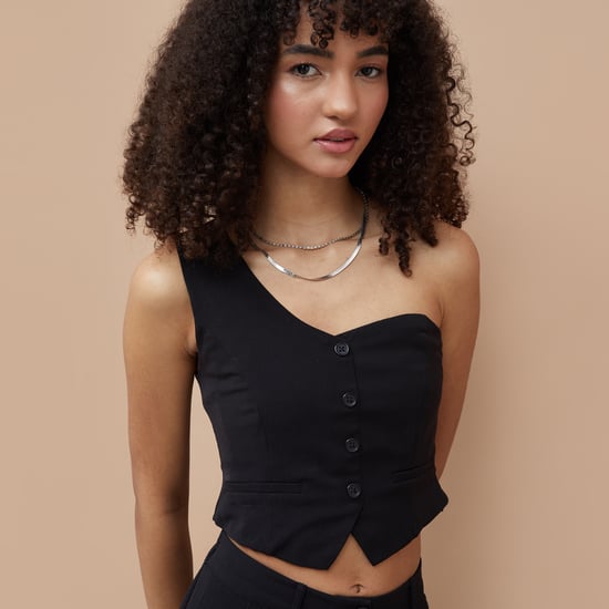 GINGER Solid One-Shoulder Crop Top