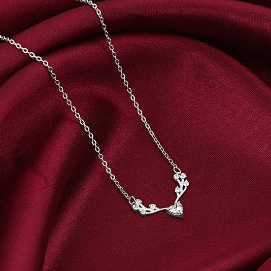 GIVA Sterling Silver Deer Heart Embellished Necklace Silver