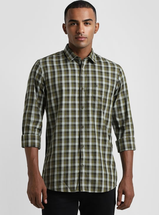 PETER ENGLAND Checked Slim Fit Casual Shirt Green