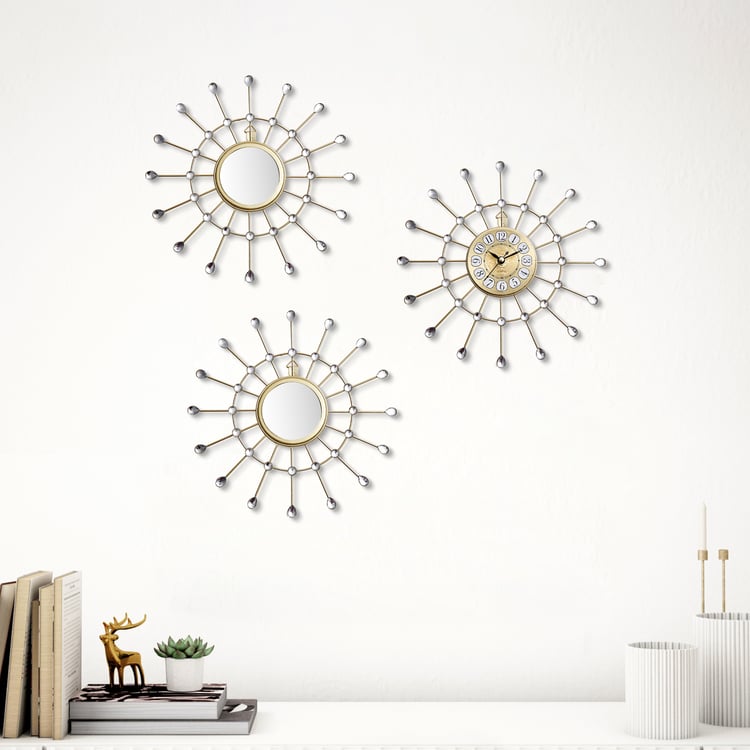 Buy Ananda Emore 3Pcs Decorative Mirrors and Wall Clock Set from Home ...