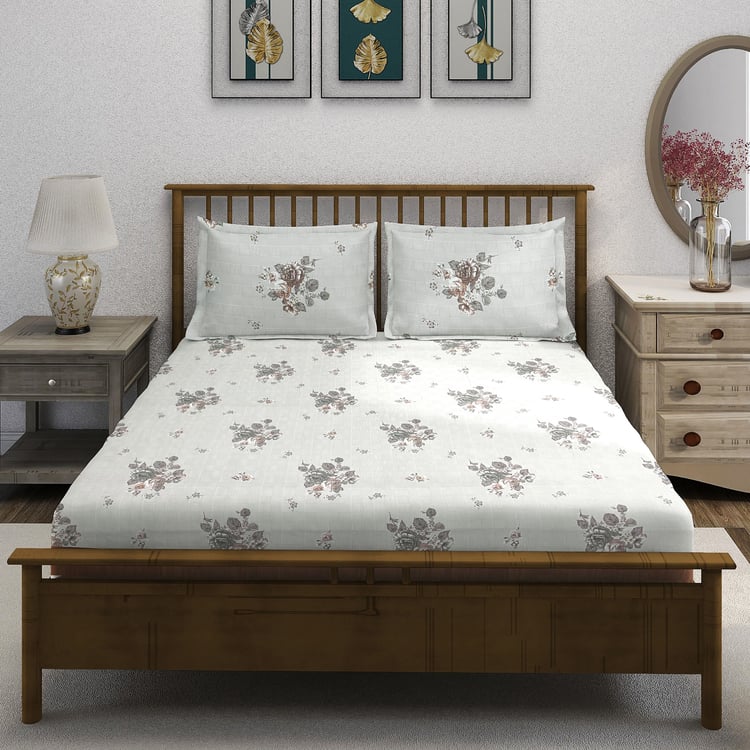 Buy SWAYAM Ananda Cotton Floral Print 210TC 3Pcs King Fitted Bedsheet ...