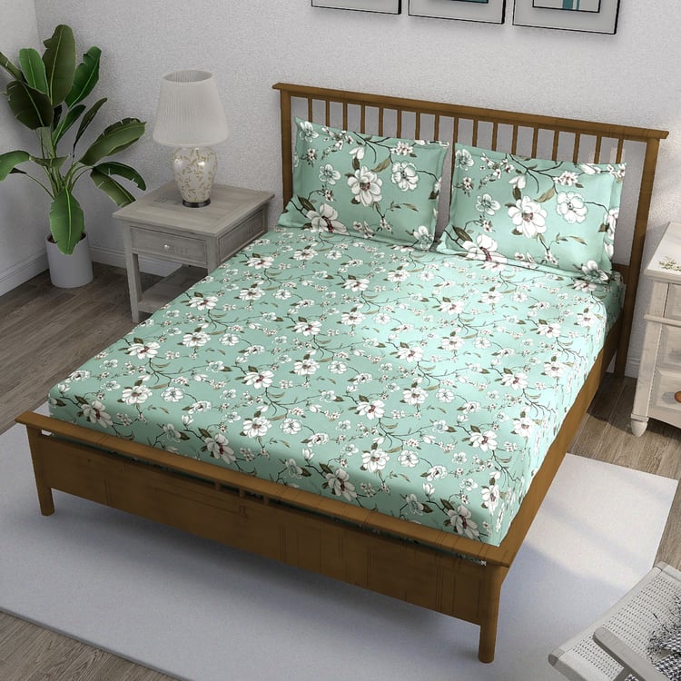 Buy SWAYAM Ananda Cotton Floral Print 210TC 3Pcs King Fitted Bedsheet ...