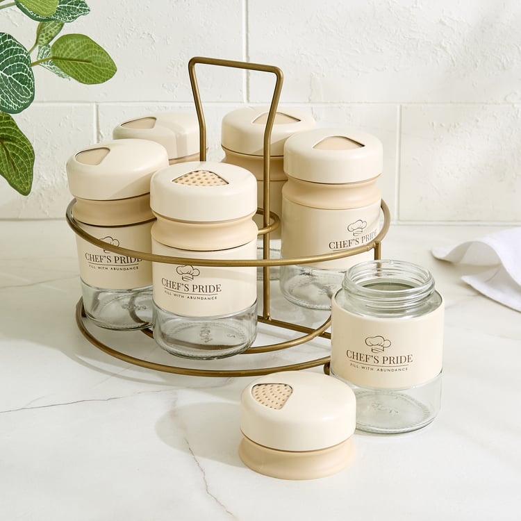 Buy Chefs Pride Kiyun Set of 6 Glass Spice Jars with Metal Stand ...
