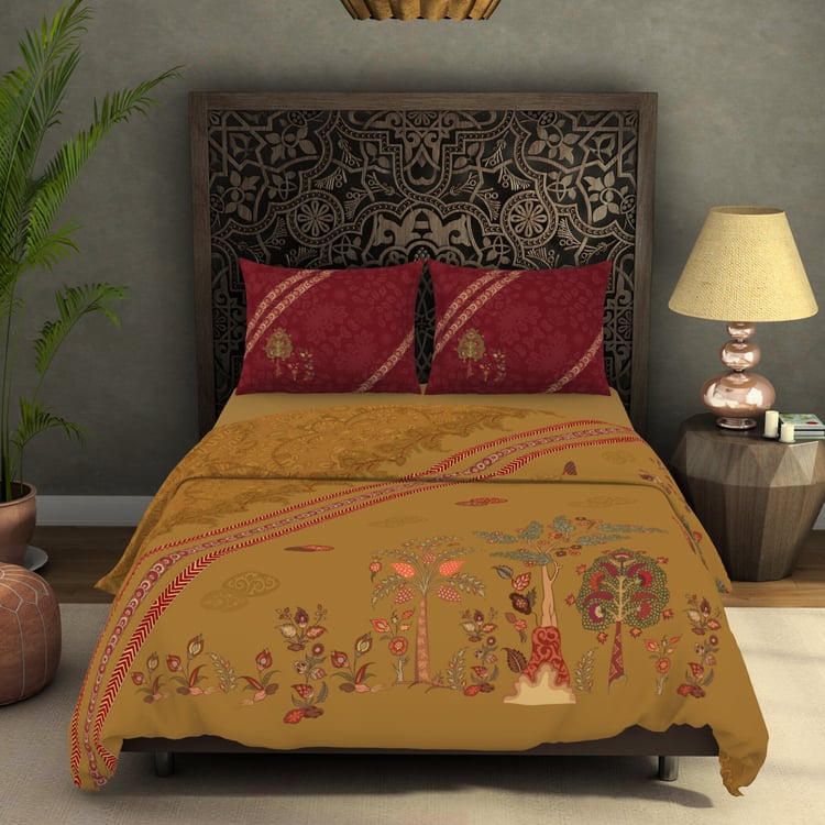 Buy SPACES Rangana Cotton 300TC Printed 3Pcs Super King Bedsheet Set ...