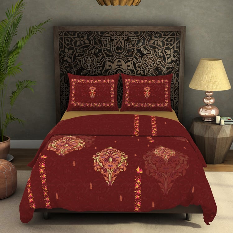 Buy SPACES Rangana Cotton 300TC Ethnic Print 3Pcs Super King Bedsheet ...