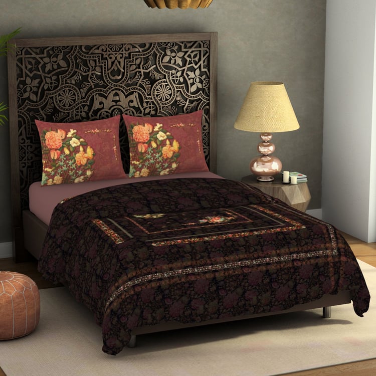Buy SPACES Rangana Cotton 300TC Floral Print 3Pcs Super King Bedsheet ...
