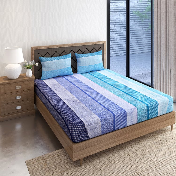 Buy SWAYAM Veda Cotton 160TC Striped 3Pcs Super King Bedsheet Set from Swayam at just INR 3579.0