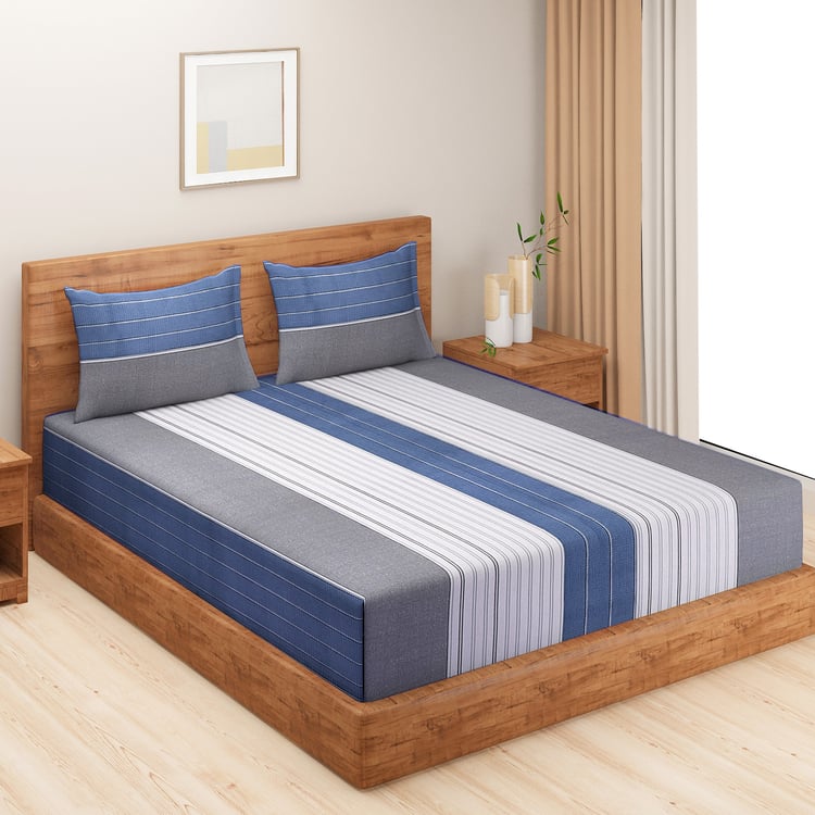 Buy SWAYAM Ananda Cotton 210TC Striped 3Pcs King Fitted Bedsheet Set from Swayam at just INR 3579.0