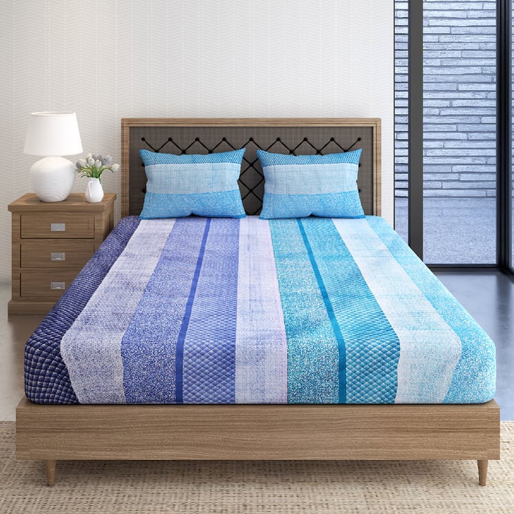 Buy SWAYAM Veda Cotton 160TC Striped 3Pcs King Fitted Bedsheet Set from Swayam at just INR 3479.0