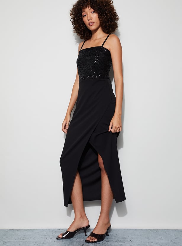 Buy CODE Sequinned Spaghetti Strap Dress from CODE at just INR 1999.0