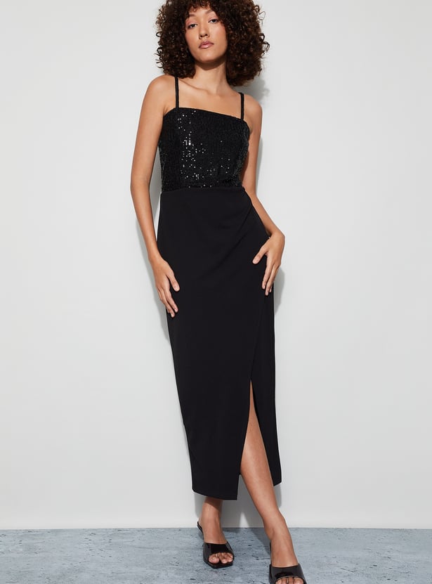 Buy CODE Sequinned Spaghetti Strap Dress from CODE at just INR 1999.0
