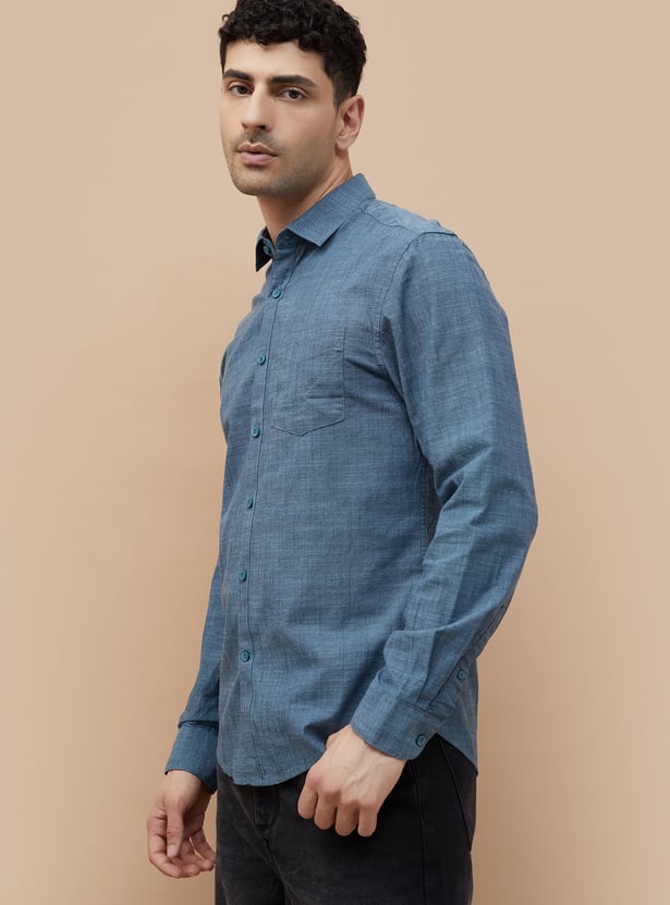Buy CODE Men Solid Slim Fit Casual Shirt from CODE at just INR 1299.0