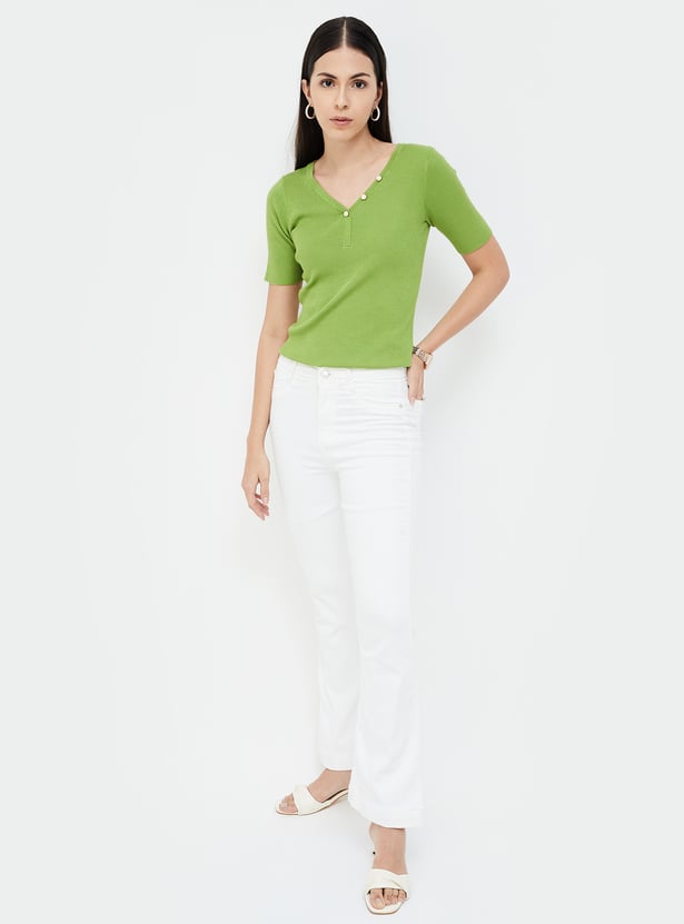 Buy CODE CLASSIC Women Ribbed V-neck Top from Code Classic at just INR ...
