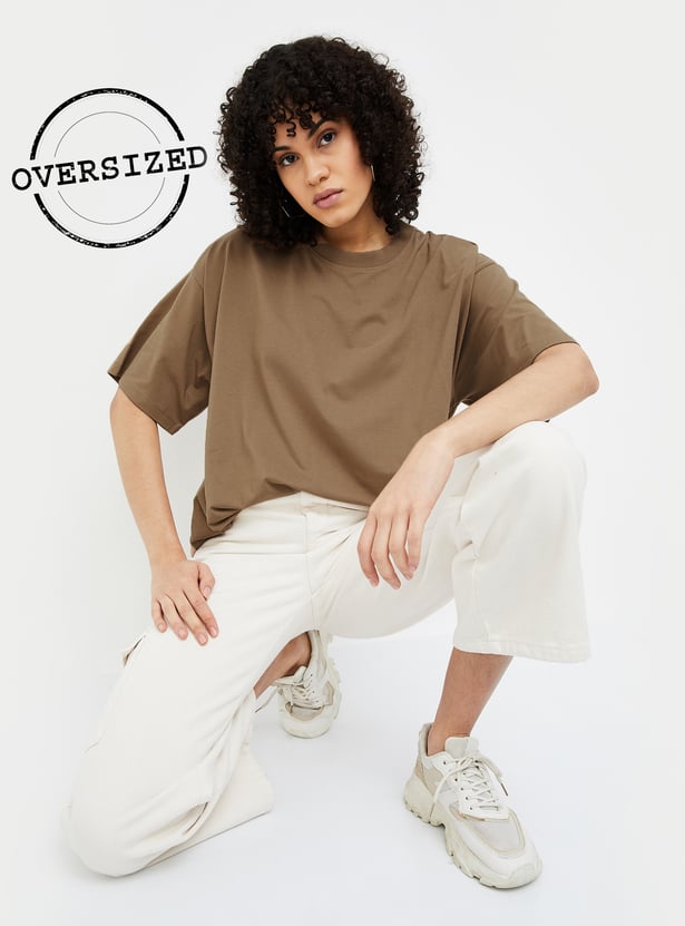 Buy GINGER Women Solid Oversized T-shirt from Ginger at just INR 499.0
