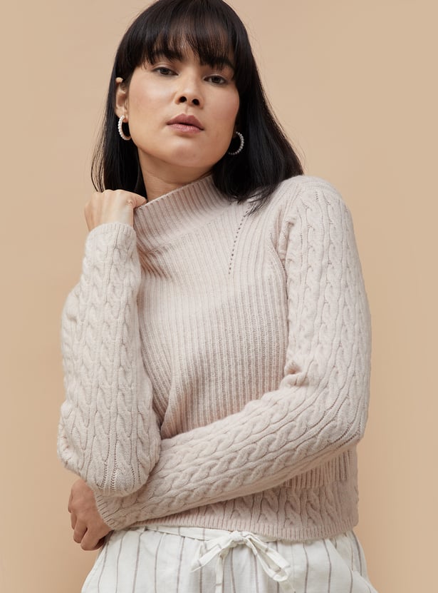 Buy CODE Women Cable Knit Mock Neck Sweater from CODE at just INR 1599.0