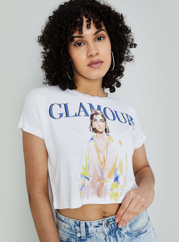Buy GINGER Women Printed Cropped T-shirt from Ginger at just INR 699.0