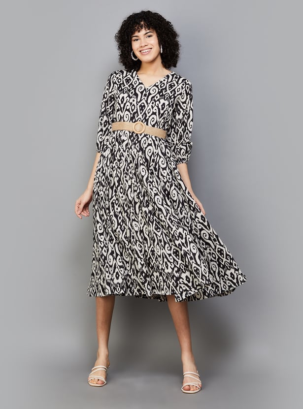 Buy COLOUR ME Women Bohemian Ikat Print Belted Midi Dress from Colour ...