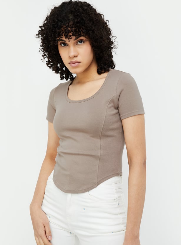Buy GINGER Women Solid Curved Hem Top from Ginger at just INR 599.0