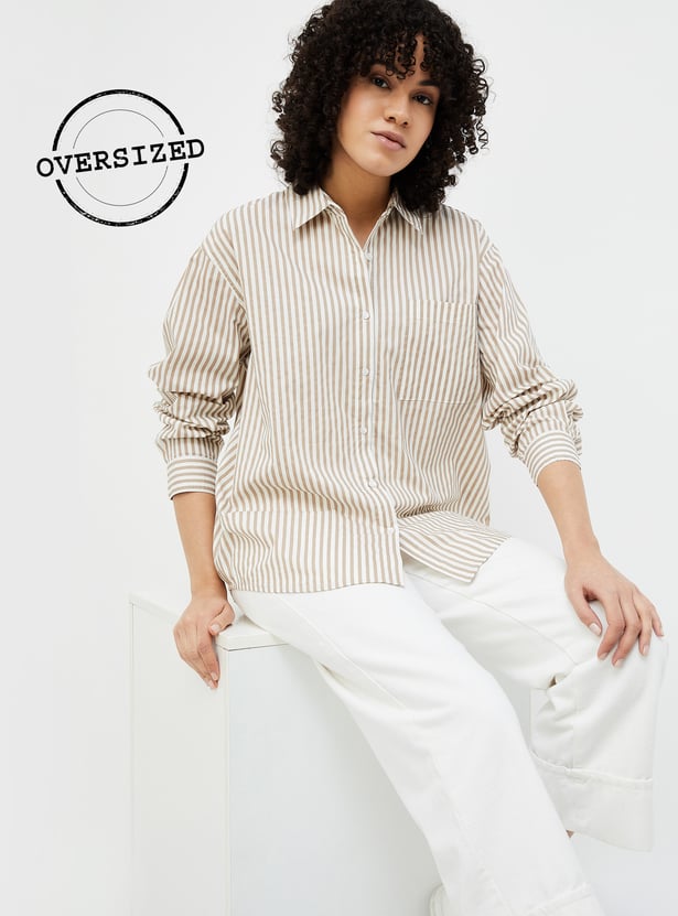 Buy GINGER Women Striped Oversized Shirt from Ginger at just INR 1299.0