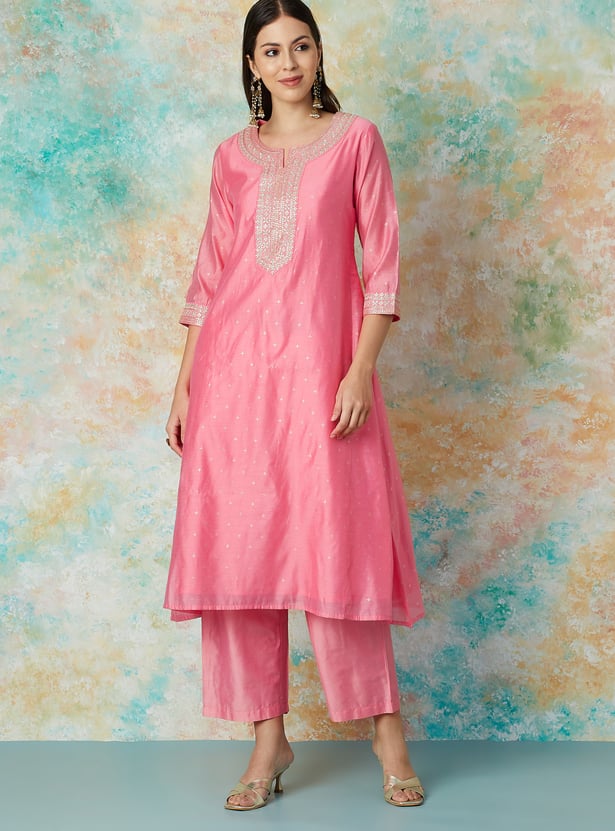 Buy MELANGE Embroidered A-line Kurta Set from Melange at just INR 3599.0