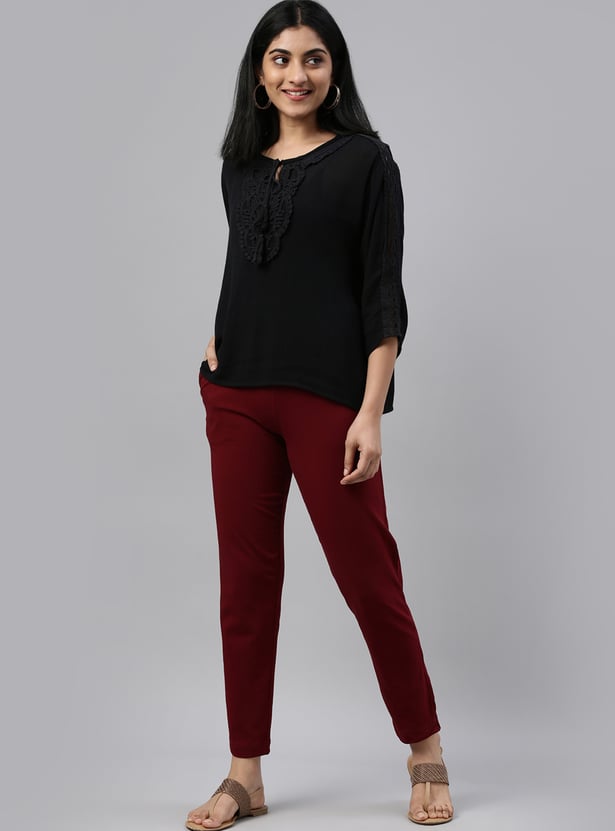 Buy GO COLORS Women Solid Straight Pants from Go_Colors at just INR 899.0