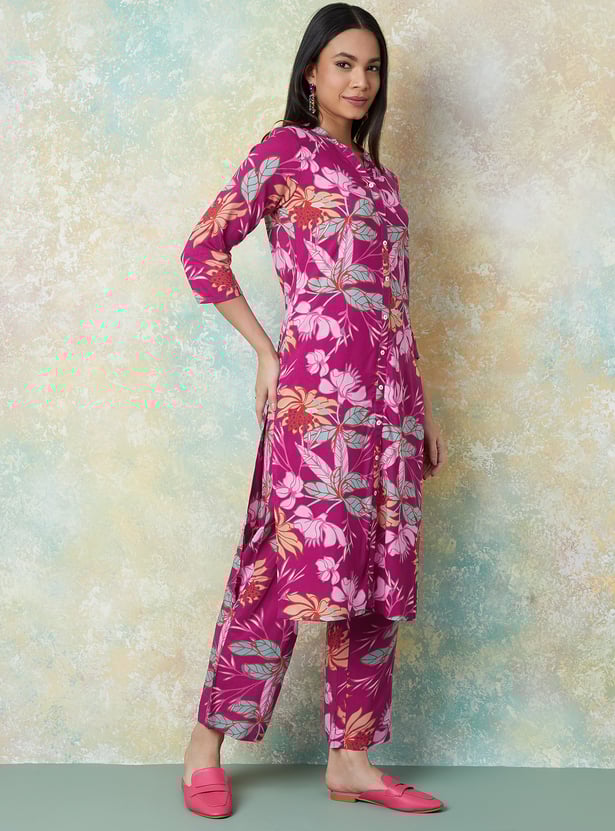 Buy MELANGE Floral Print Straight Kurta Set from Melange at just INR 1599.0